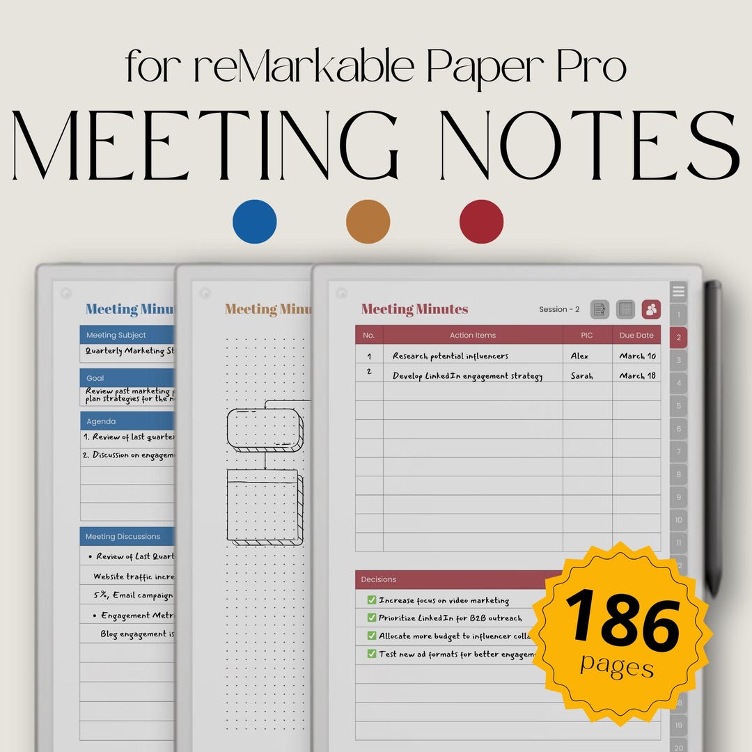 Hyperlinked Meeting Minutes Notebook for Remarkable Paper Pro, Meeting ...
