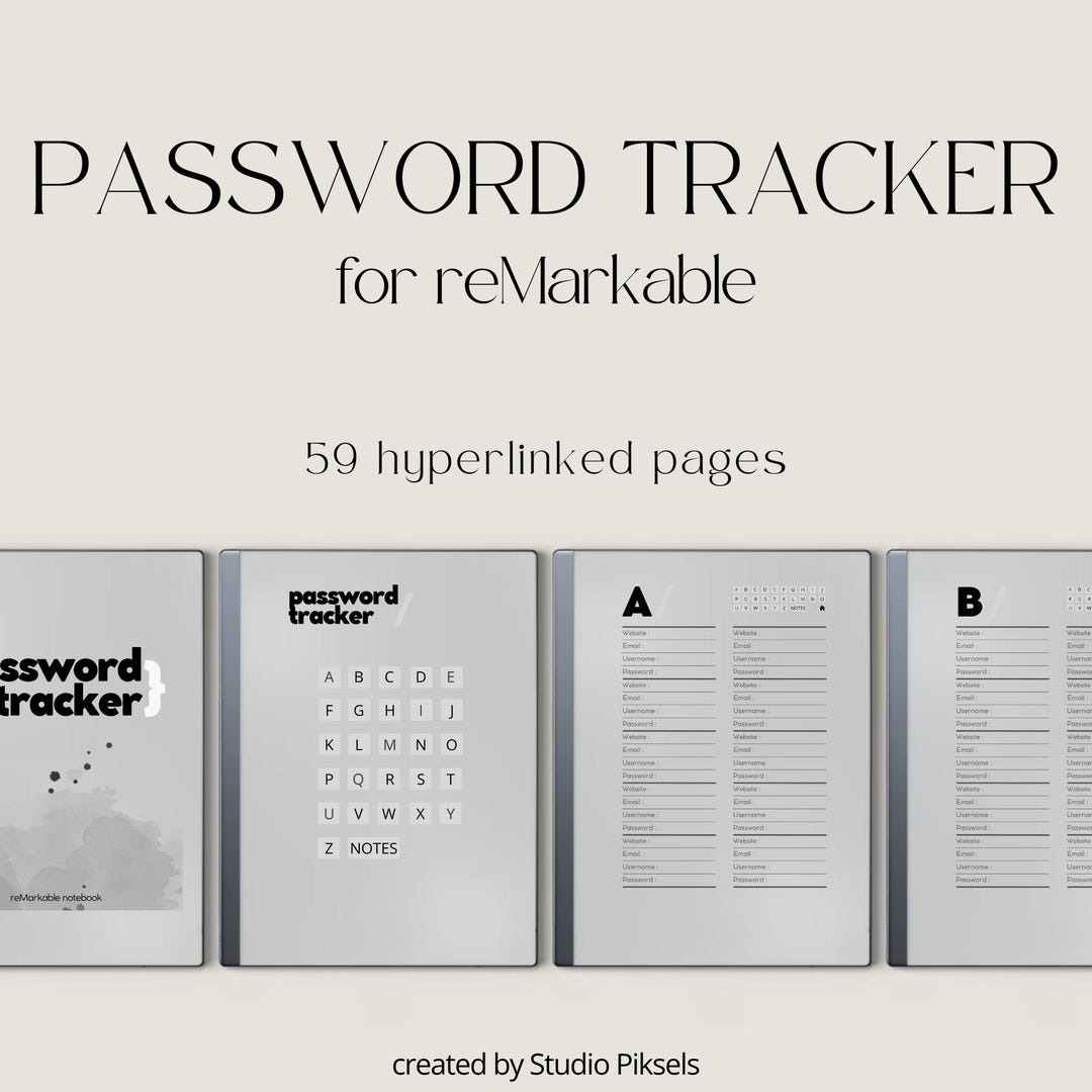 Password Tracker for Remarkable, Eink Password Manager, Hyperlinked ...