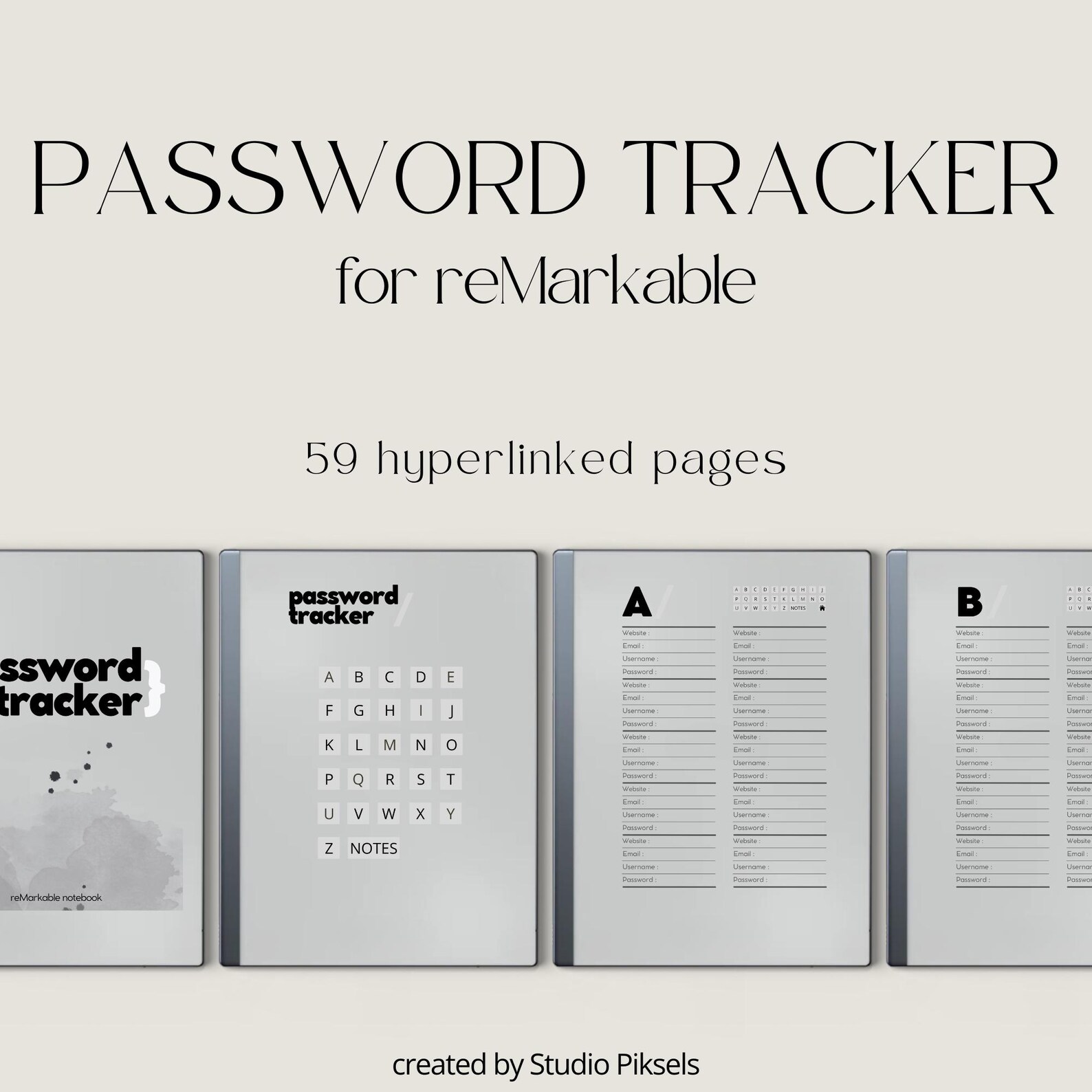 Password Tracker for Remarkable, Eink Password Manager, Hyperlinked ...