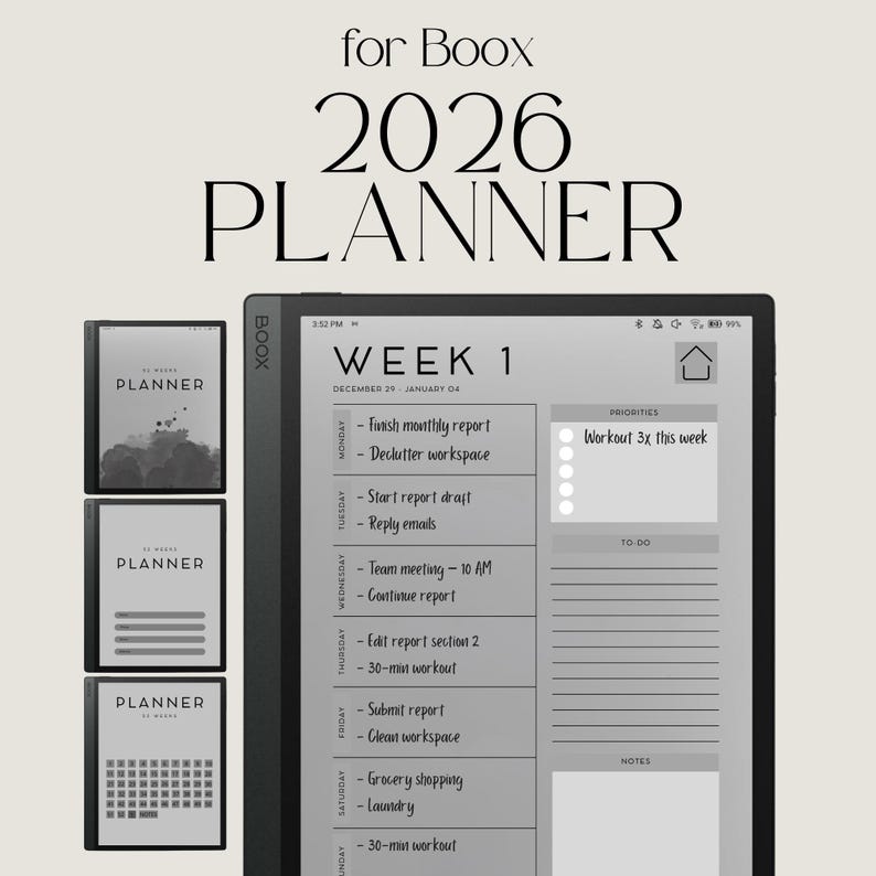 52 Week Planner for BOOX: Weekly 2026 Planner With Full Year Calendar ...