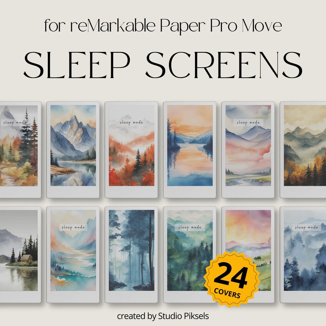 Nature Sleep Screen Bundle for Remarkable Paper Pro Move: 24 Watercolor ...