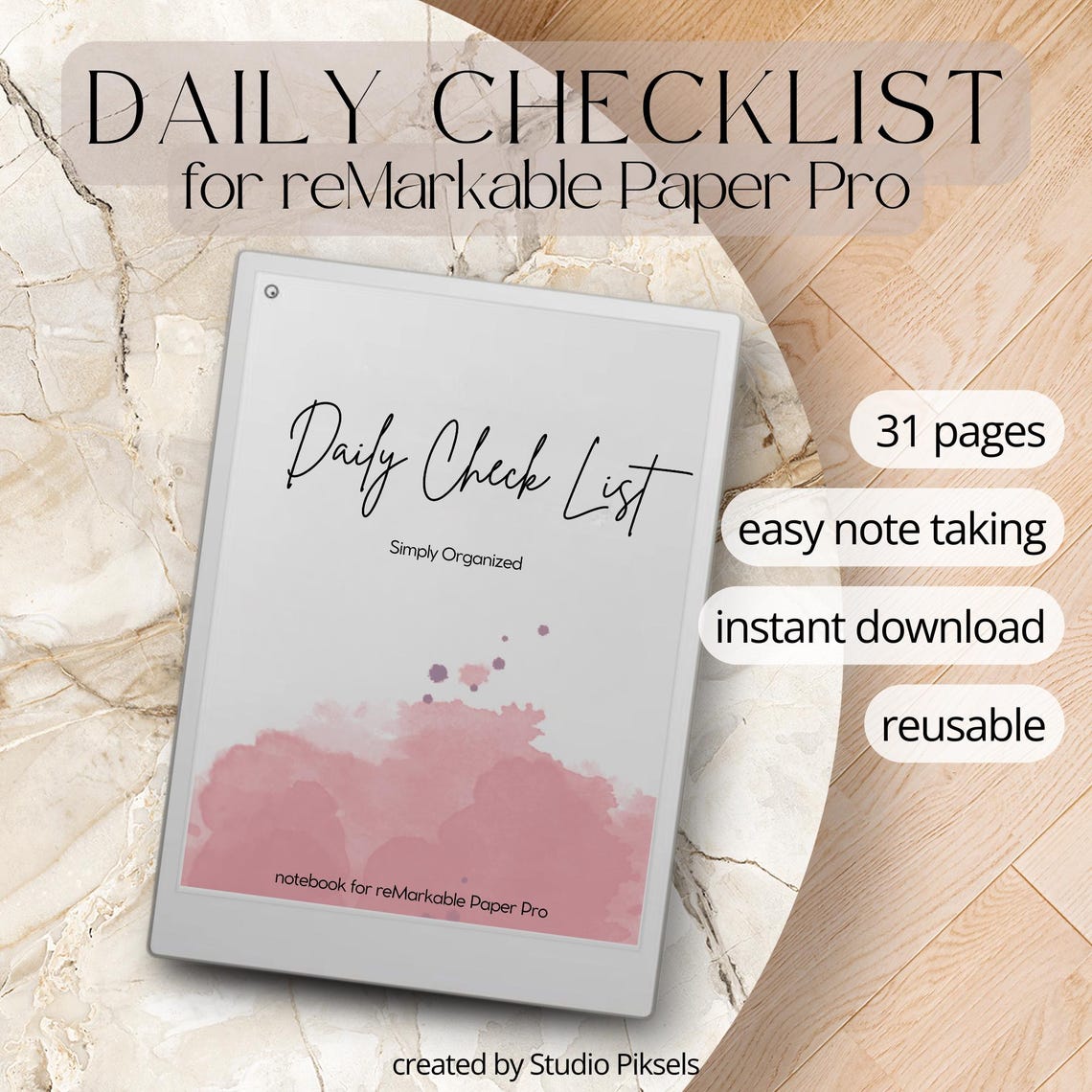 Daily Checklist Bundle for Remarkable Paper Pro, Checklist Template for ...