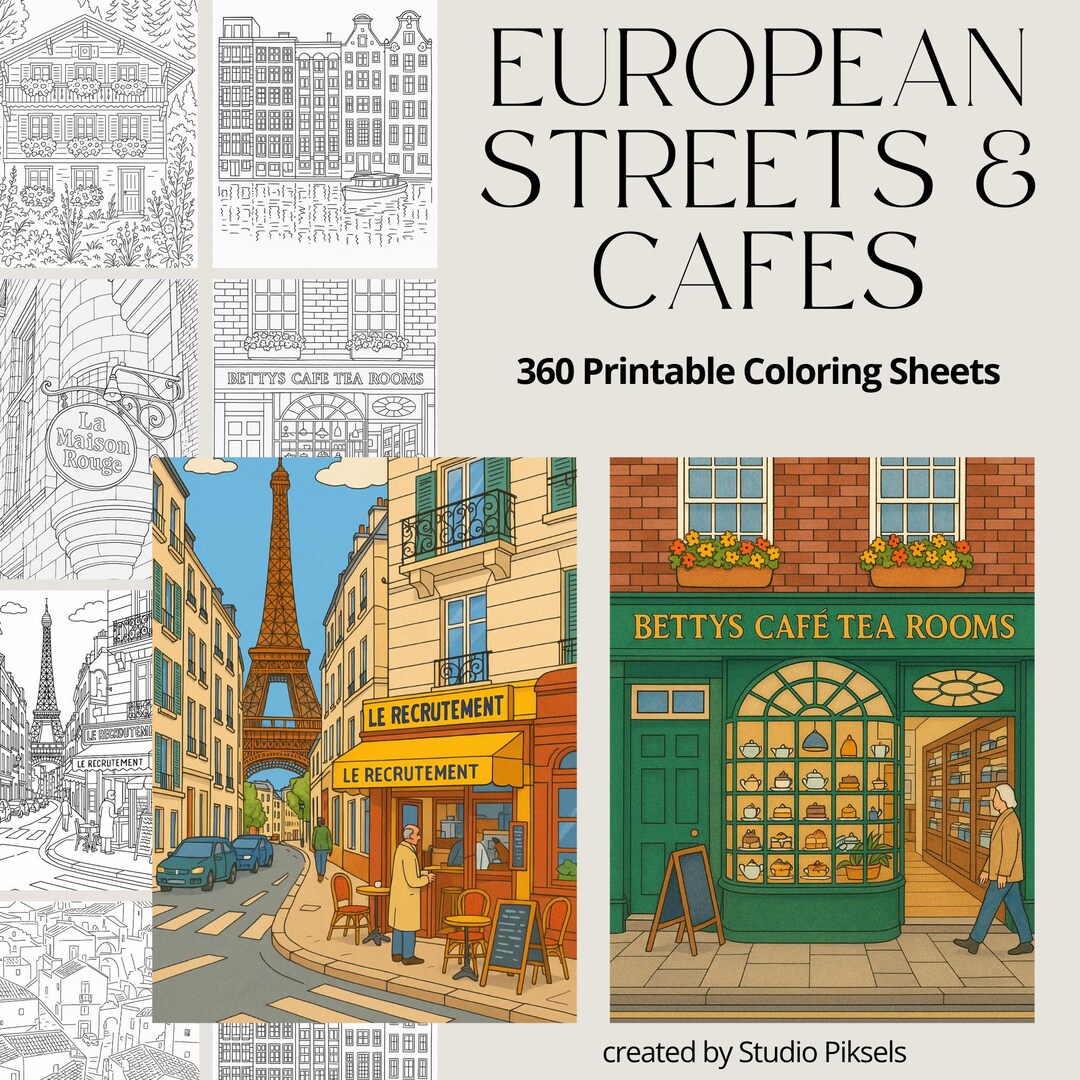 Europe Travel Coloring Book Bundle, Paris Coloring Pages, France ...