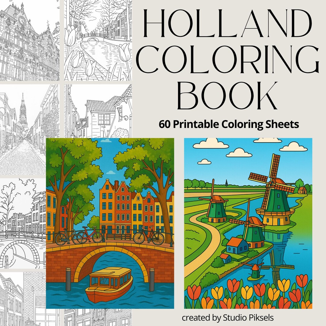 The Netherlands Coloring Book, Amsterdam Coloring Pages, Europe Travel ...