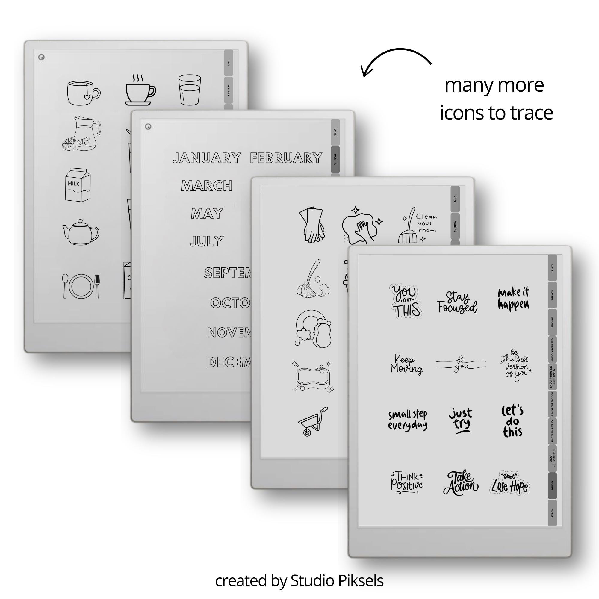 Custom Stickers for Remarkable, Traceable Visuals + Shapes for ...