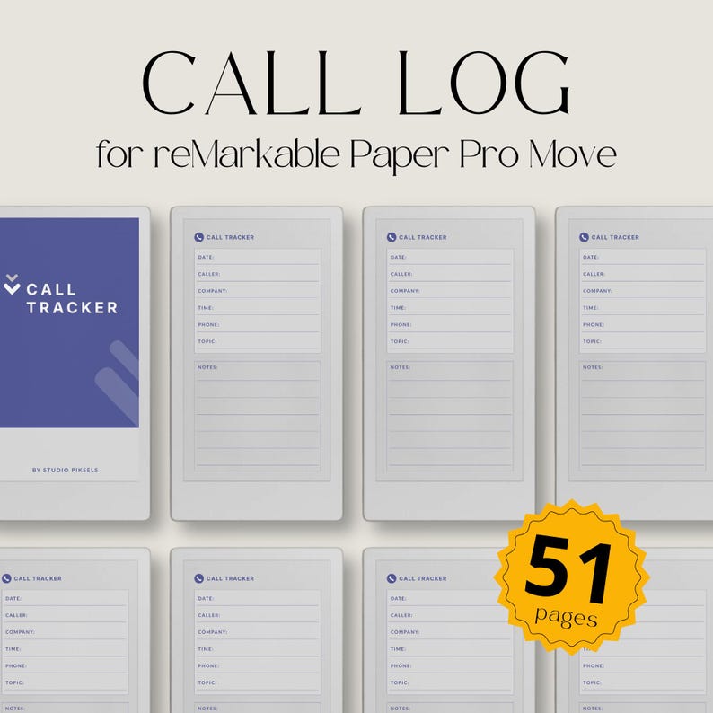Phone Call Tracker for Remarkable Paper Pro Move, Phone Call Log Book ...