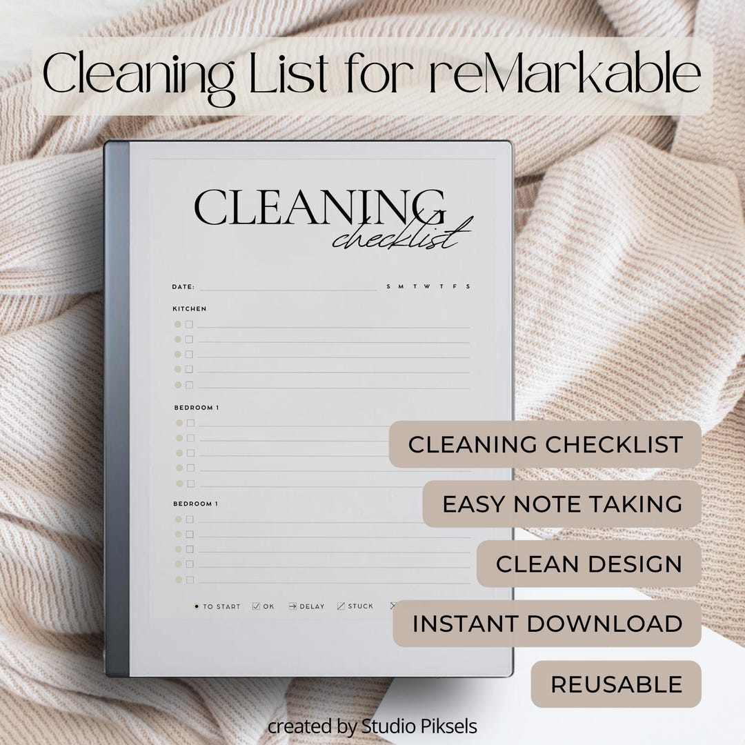 Cleaning Checklist Template for Remarkable, Eink Digital Cleaning List ...