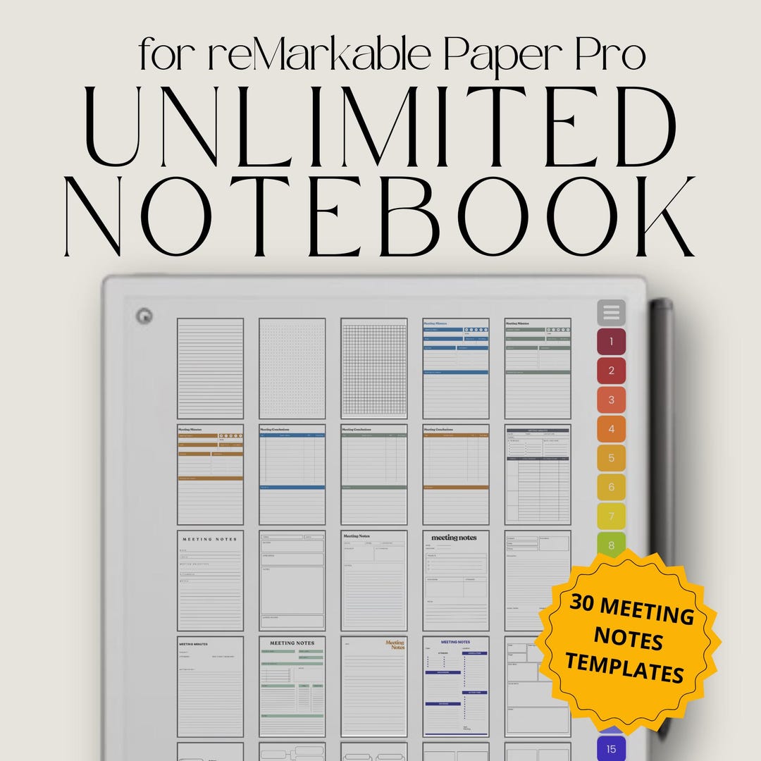 Unlimited Meeting Minutes Notebook for Remarkable Paper Pro, Meeting ...