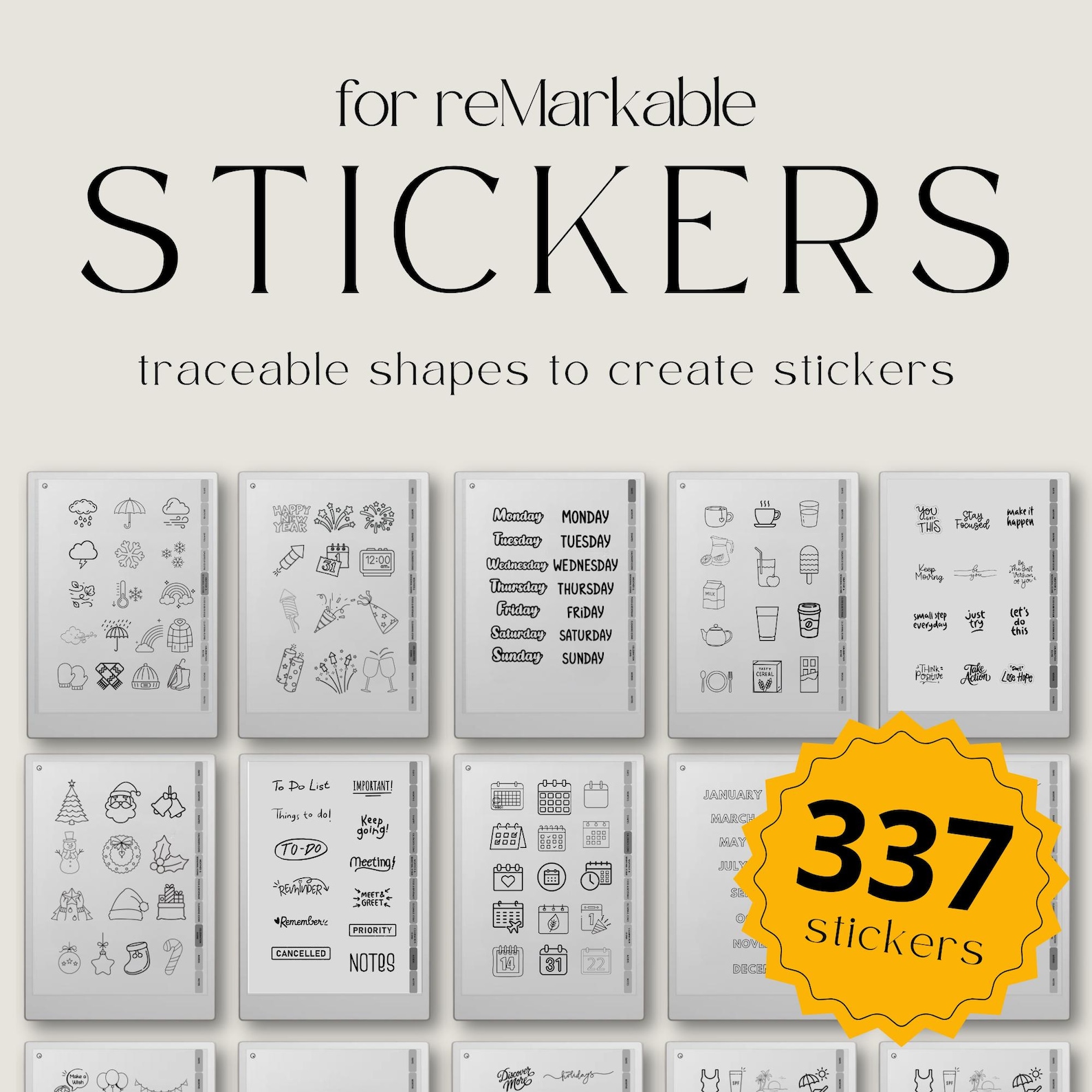 Custom Stickers for Remarkable, Traceable Visuals + Shapes for ...