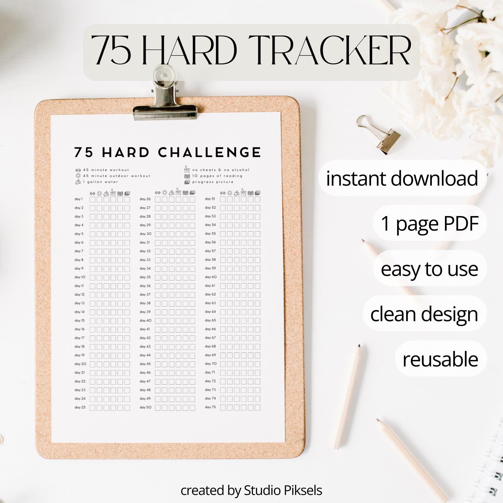 75 Hard Challenge Tracker, 75 Hard Tracker, 75 Hard Template, 75 Hard ...