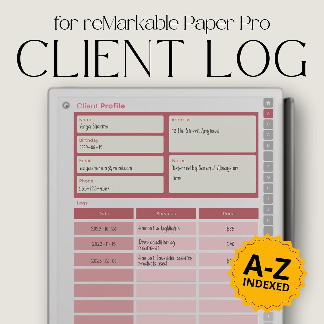 Client Record Book for Remarkable Paper Pro, Client Tracker, Client ...