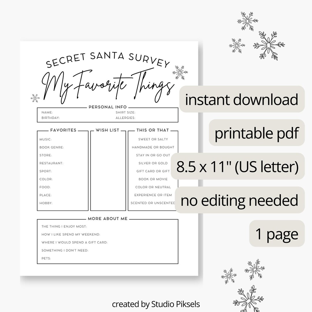 Secret Santa Survey, Christmas Gift Exchange Game, Gift Swap Game ...