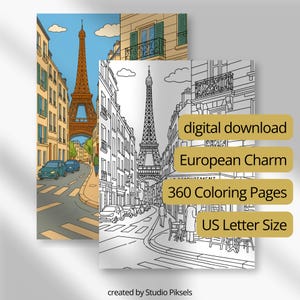 Europe Travel Coloring Book Bundle, Paris Coloring Pages, France ...