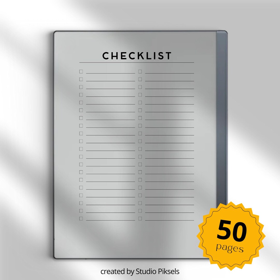 Checklist Template for Remarkable, Checklist Notebook for Remarkable ...