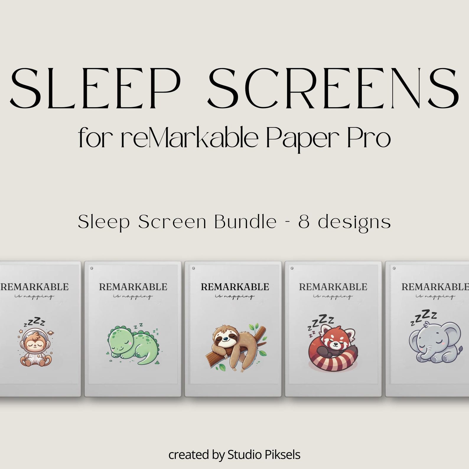 Sleep Screen Bundle for Remarkable Paper Pro Animal Design, Cover for ...