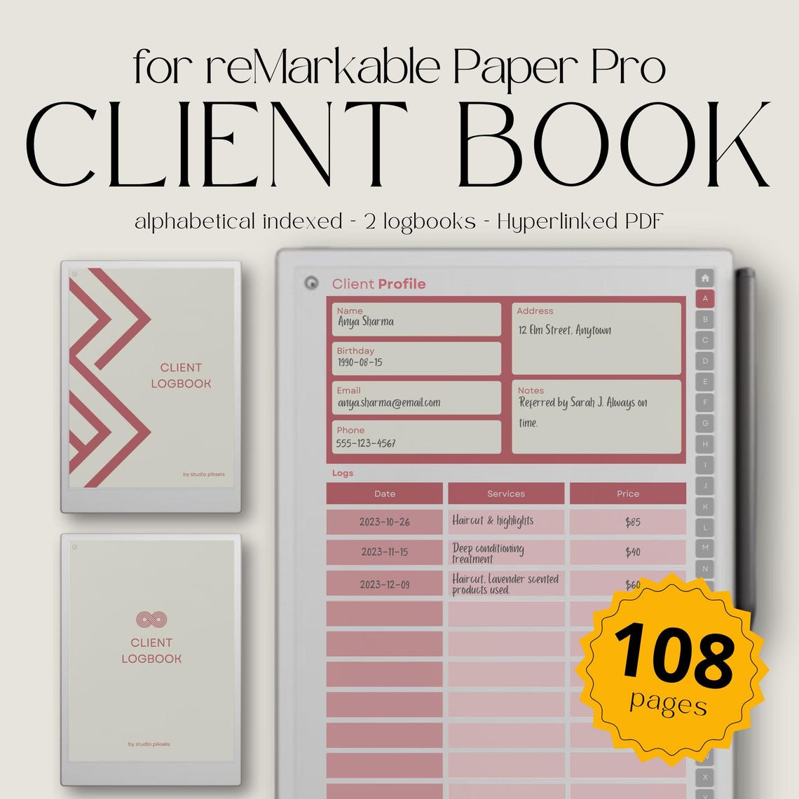 Client Record Book for Remarkable Paper Pro, Client Tracker, Client ...