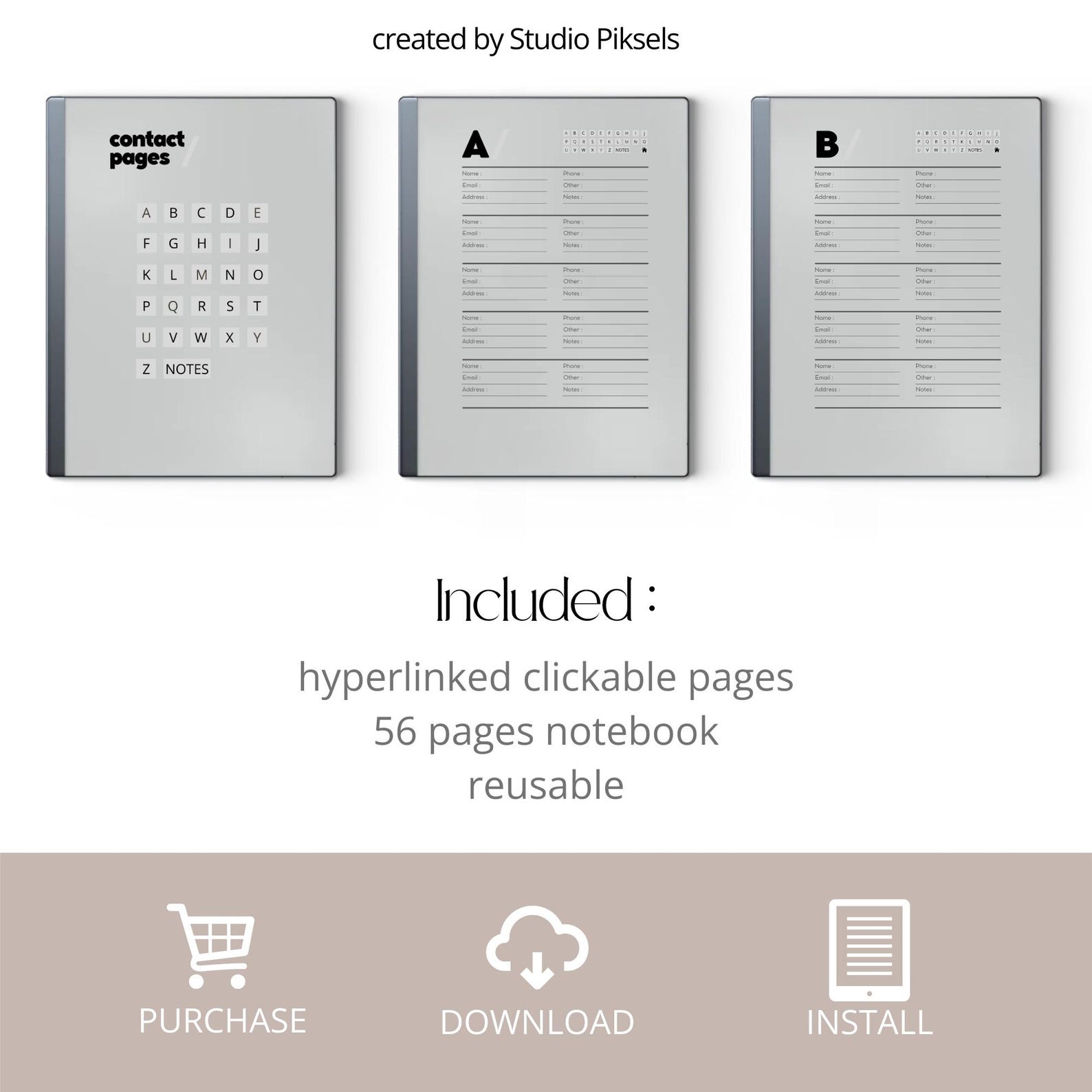 Address Book for Remarkable, Hyperlinked Digital Address Book for Eink ...