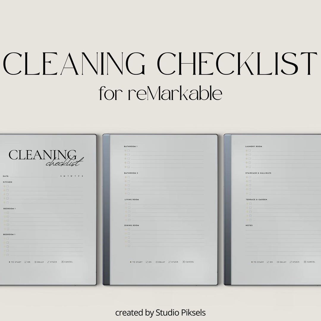 Cleaning Checklist Template for Remarkable 2, Eink Digital Cleaning ...