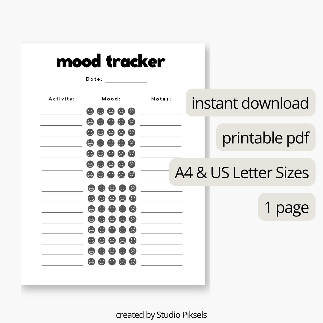 Daily Mood Tracker, Mood Journal, Mood Meter, Mood Tracker Template ...