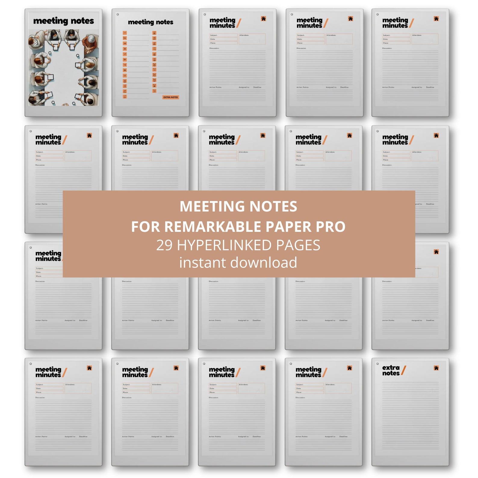 Hyperlinked Meeting Minutes Notebook for Remarkable Paper Pro, Meeting ...