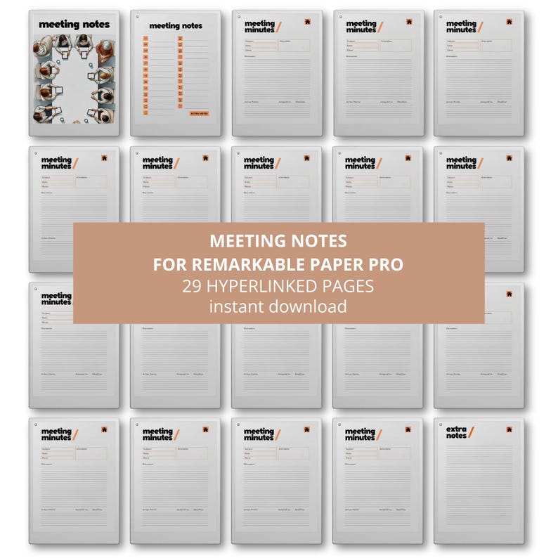 Hyperlinked Meeting Minutes Notebook for Remarkable Paper Pro, Meeting ...
