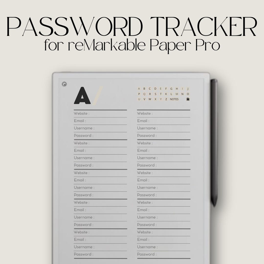 Password Tracker for Remarkable Paper Pro, Eink Password Manager ...