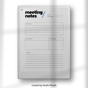 Meeting Minutes Template for Remarkable Paper Pro, Meeting Notes for ...