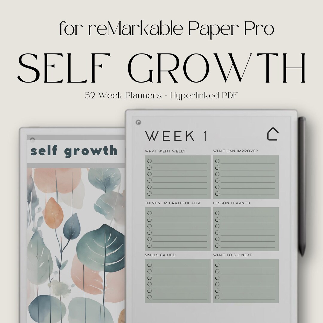 Yearly Self Growth Planner for Remarkable Paper Pro, Eink Gratitude ...