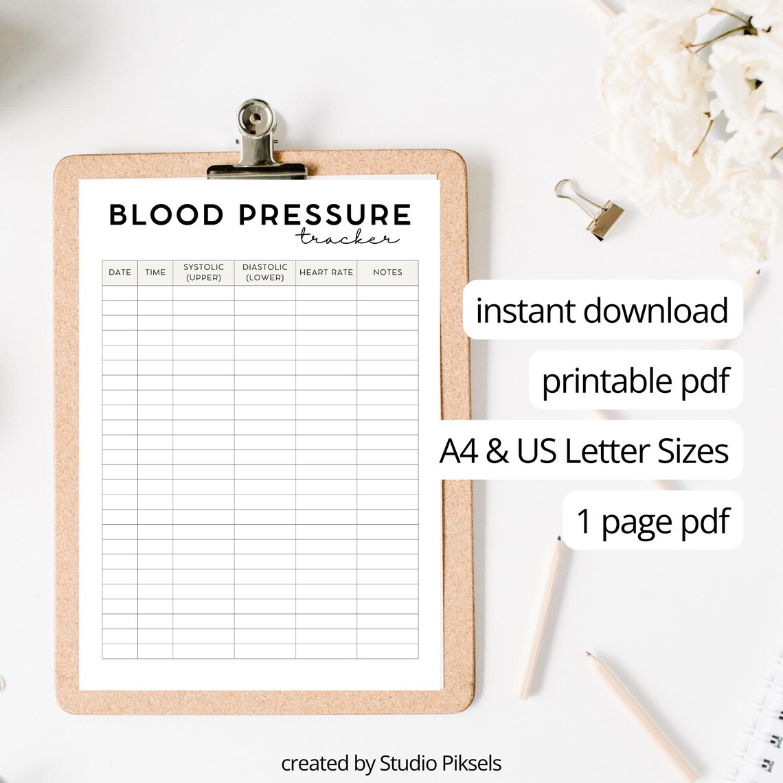 Blood Pressure Log, Blood Pressure Chart, Blood Pressure Sheet, Medical ...