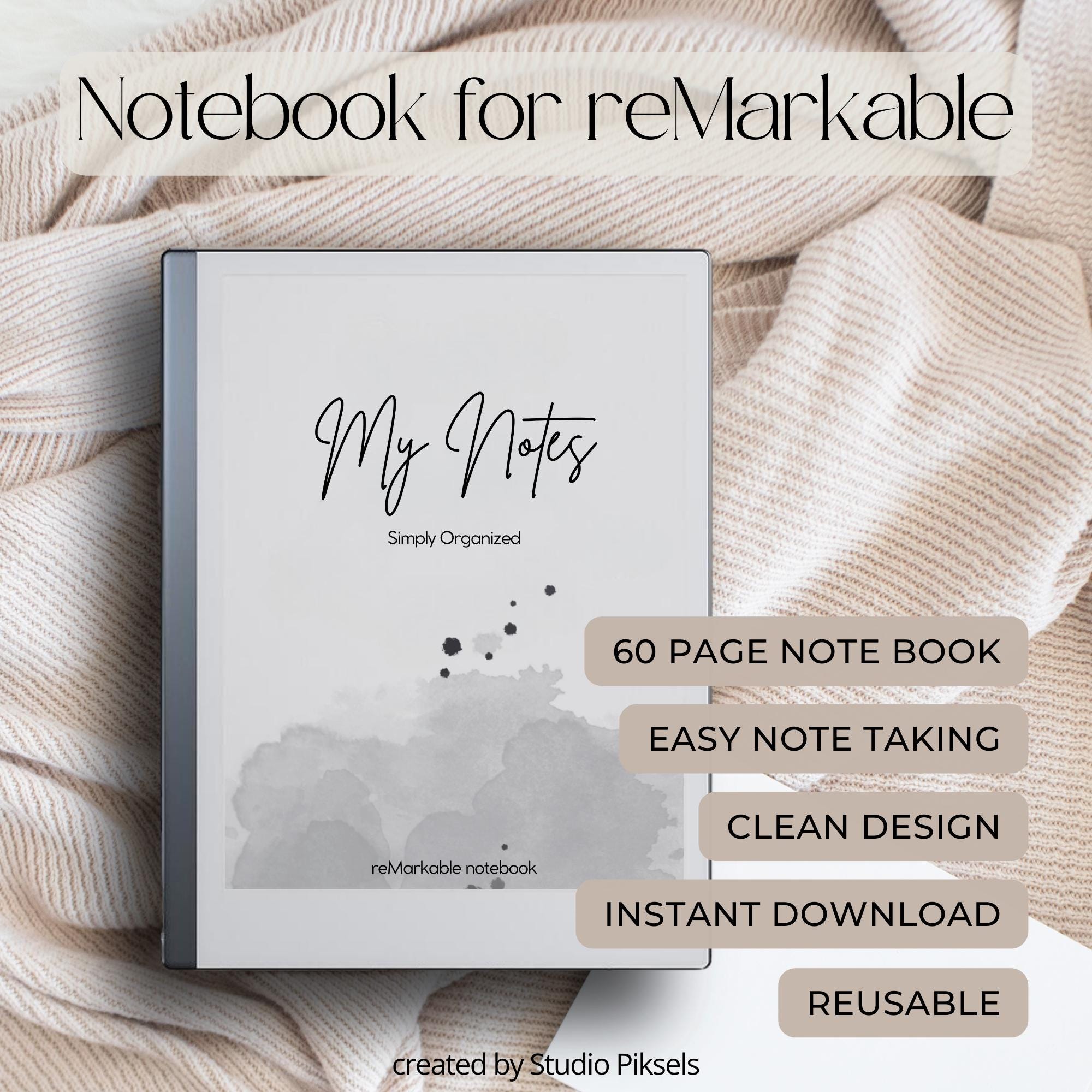Notebook for Remarkable 2, Minimalist Eink Notebook, Digital Notebook ...