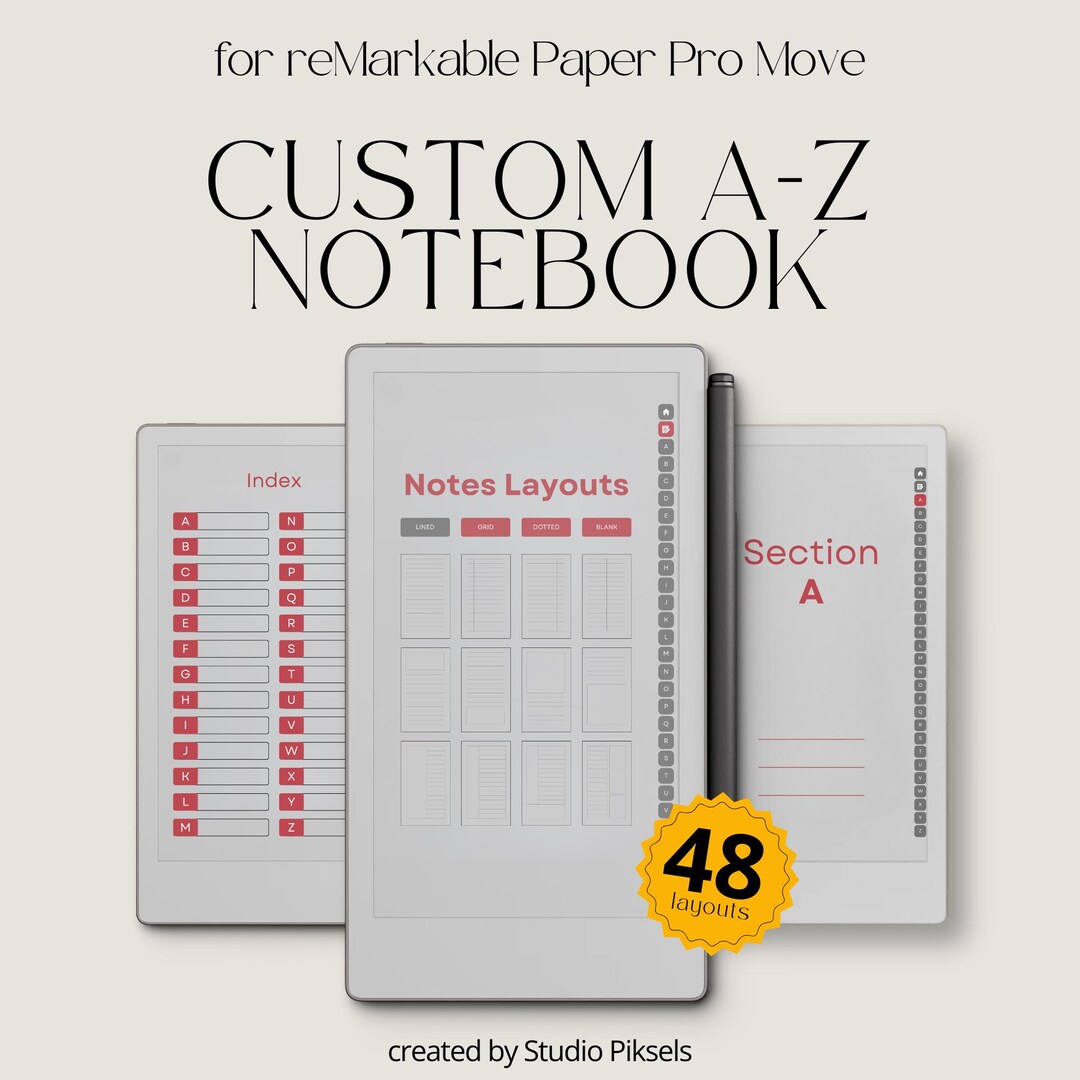A–Z Notebook for Remarkable Paper Pro Move: Infinite Custom Alphabet ...