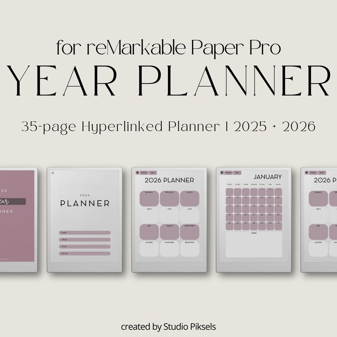 Yearly Planner for Remarkable Paper Pro for 2025 + 2026: Digital ...
