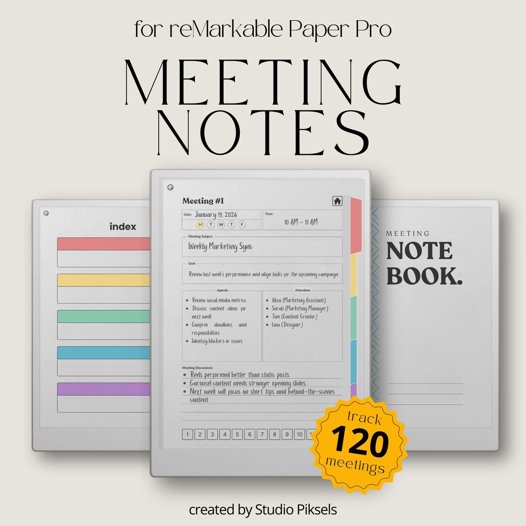 XL Meeting Minutes for Remarkable Paper Pro: Business Notebook With 120 ...