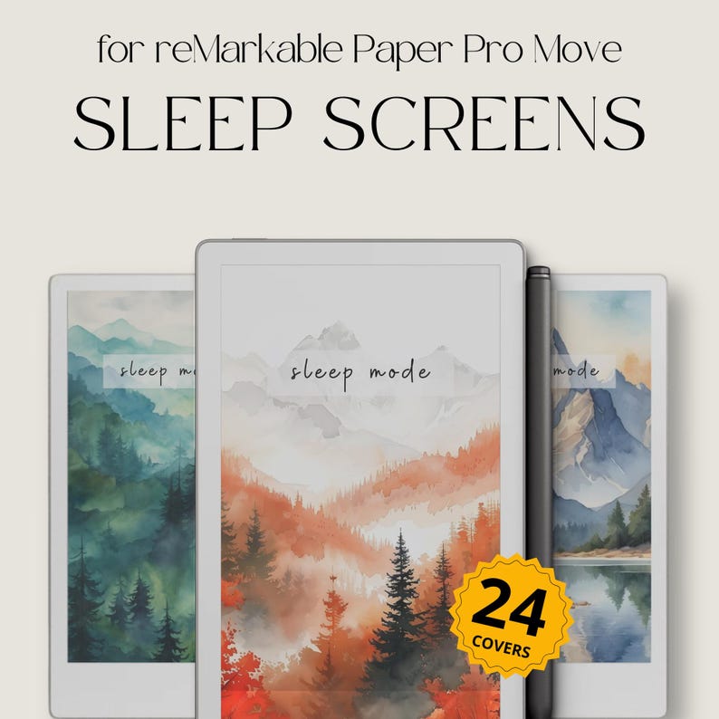 Nature Sleep Screen Bundle for Remarkable Paper Pro Move: 24 Watercolor ...