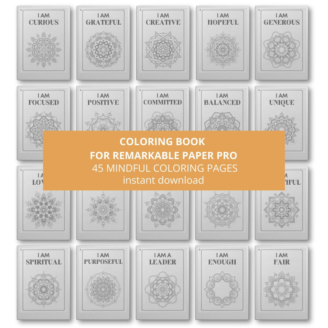 Mindful Coloring Book for Remarkable Paper Pro, Eink Digital Adult ...