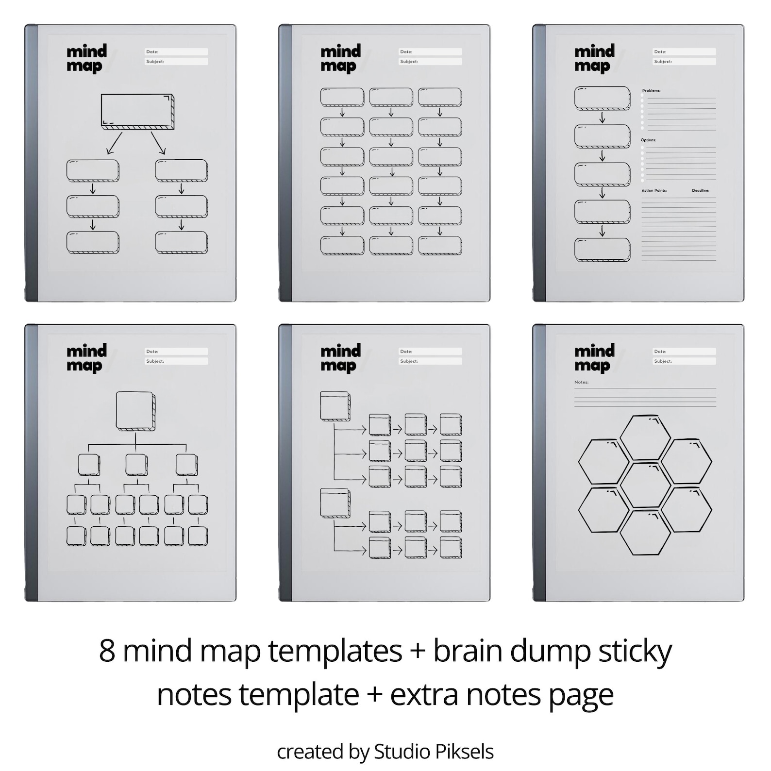 Mind Map Template for Remarkable, Sticky Notes, Mind Map Bundle for ...