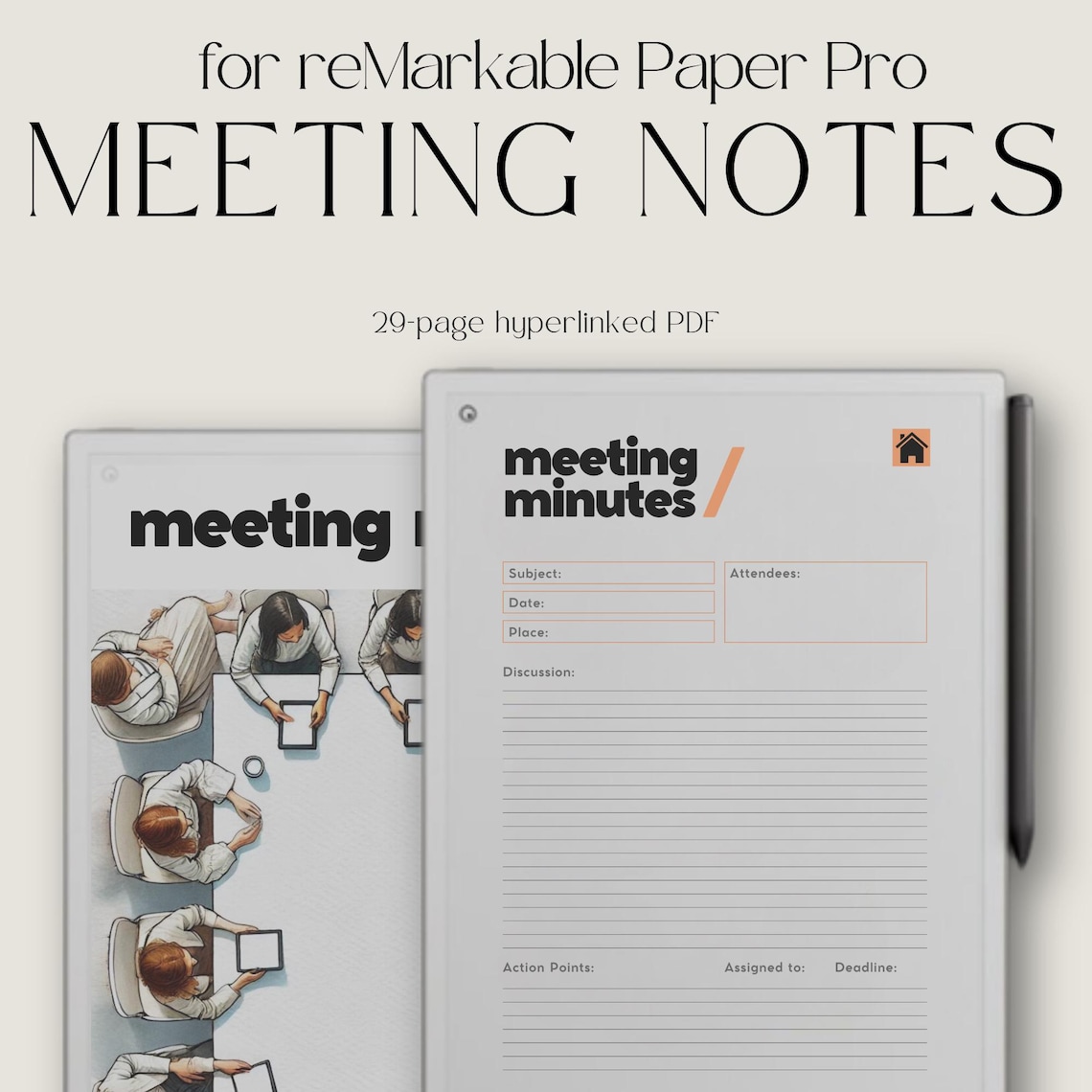Hyperlinked Meeting Minutes Notebook for Remarkable Paper Pro, Meeting ...