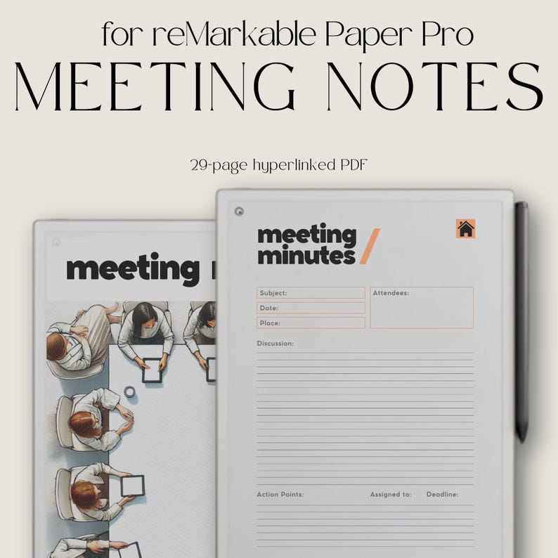 Hyperlinked Meeting Minutes Notebook for Remarkable Paper Pro, Meeting ...