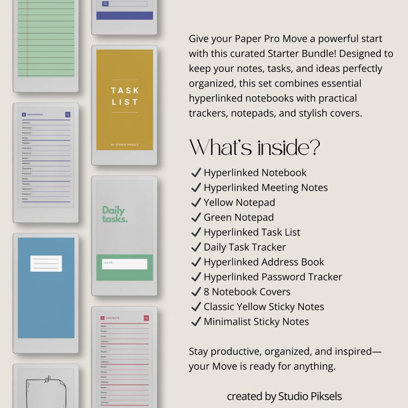 Starter Bundle for Remarkable Paper Pro Move: Notepads, Task Lists ...