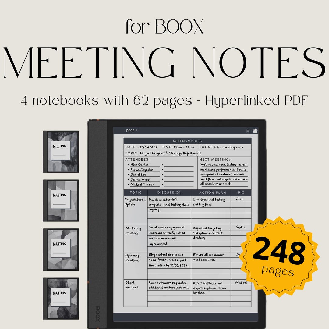 Meeting Minutes Template for BOOX, Meeting Notes, Meeting Tracker ...