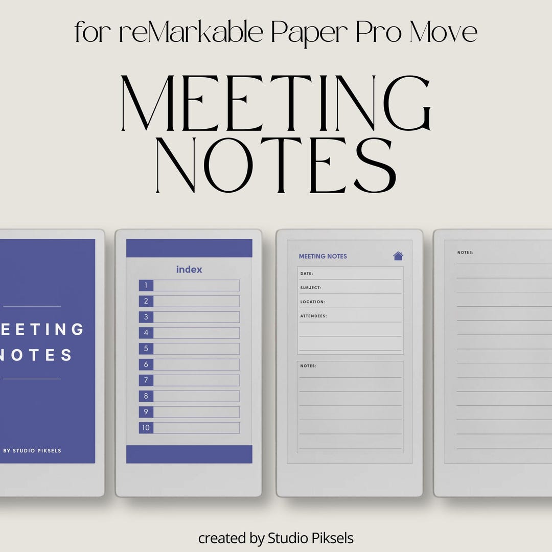Hyperlinked Meeting Minutes Notebook for Remarkable Paper Pro Move ...