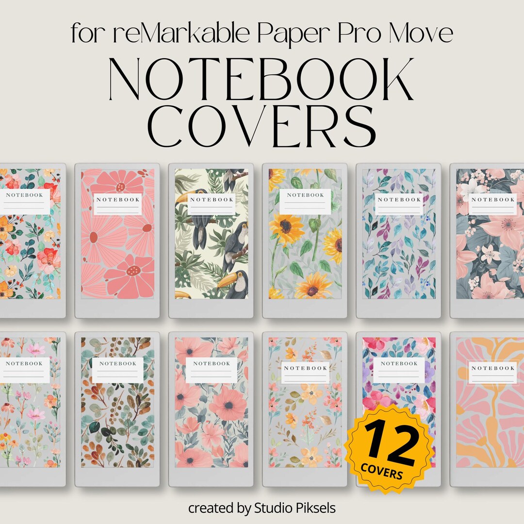 Floral Notebook Cover Bundle for Remarkable Paper Pro Move: Custom ...