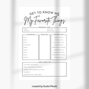 My Favorite Things List, Favorites List, Getting to Know You List ...