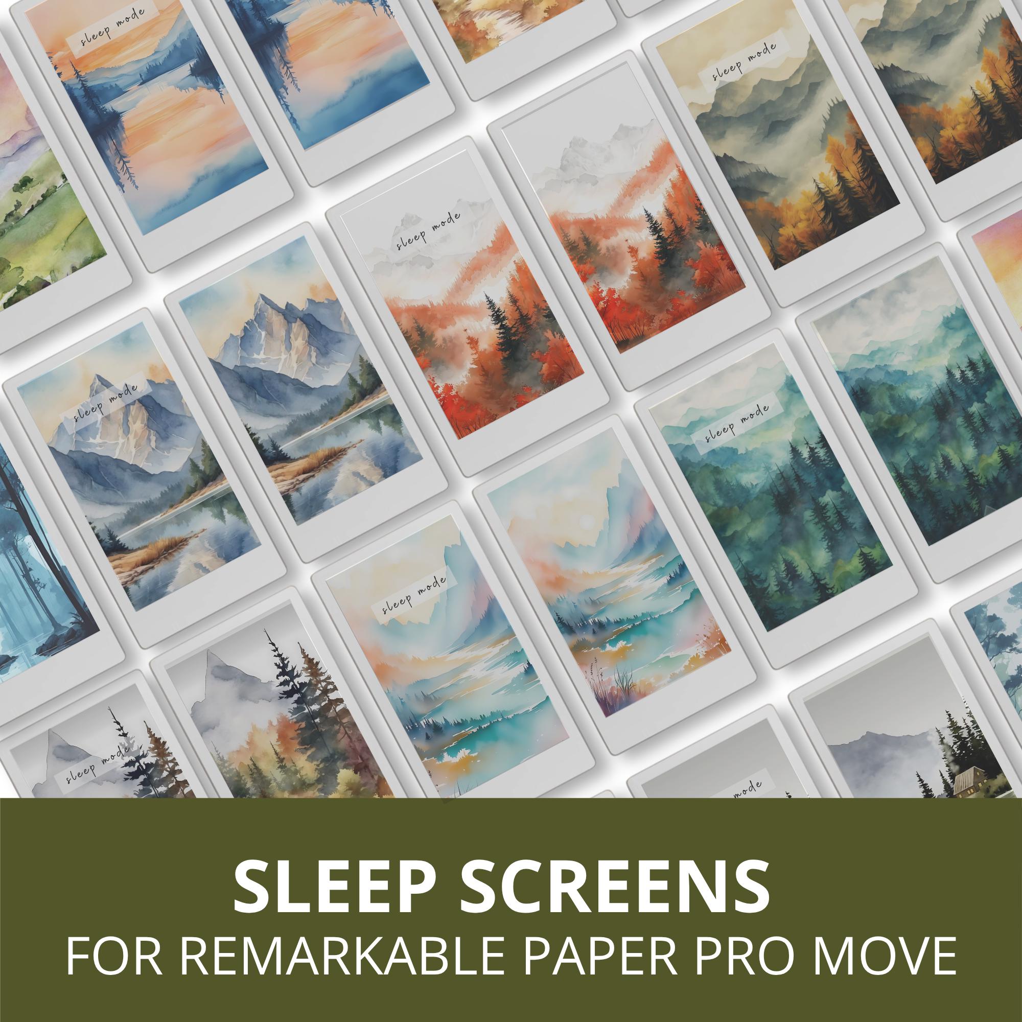 Nature Sleep Screen Bundle for Remarkable Paper Pro Move: 24 Watercolor ...