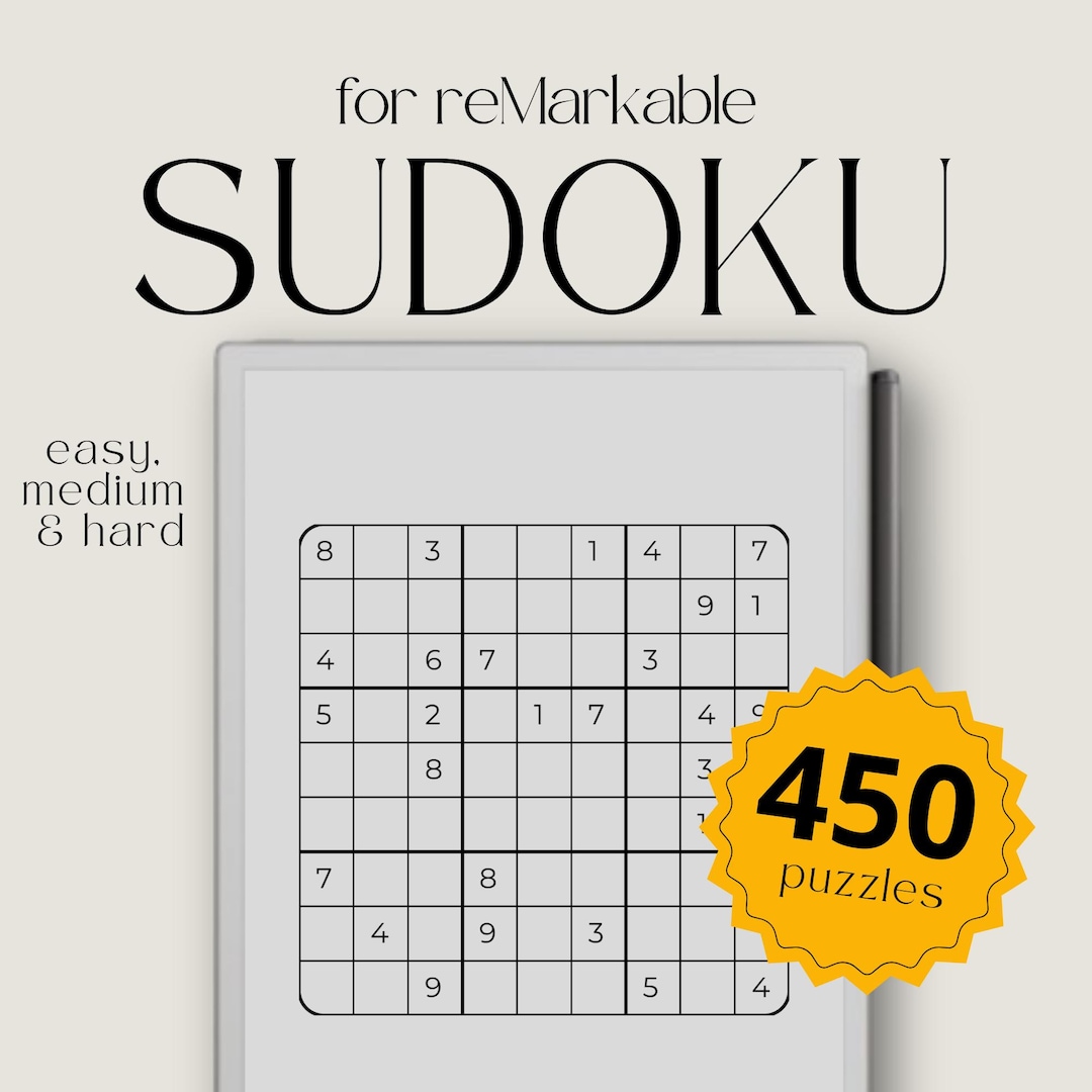 Sudoku Puzzle Book Bundle for Remarkable, Eink Adult Puzzle Book ...