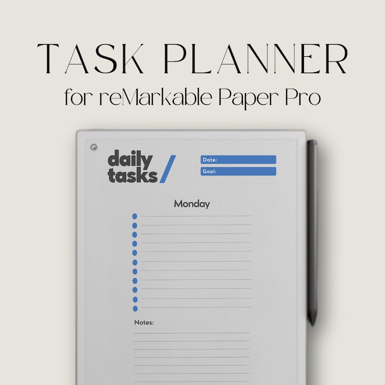 Daily Task Tracker for Remarkable Paper Pro, Checklist Template for ...