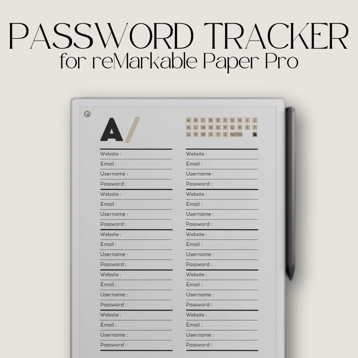 Password Tracker for Remarkable Paper Pro, Eink Password Manager ...