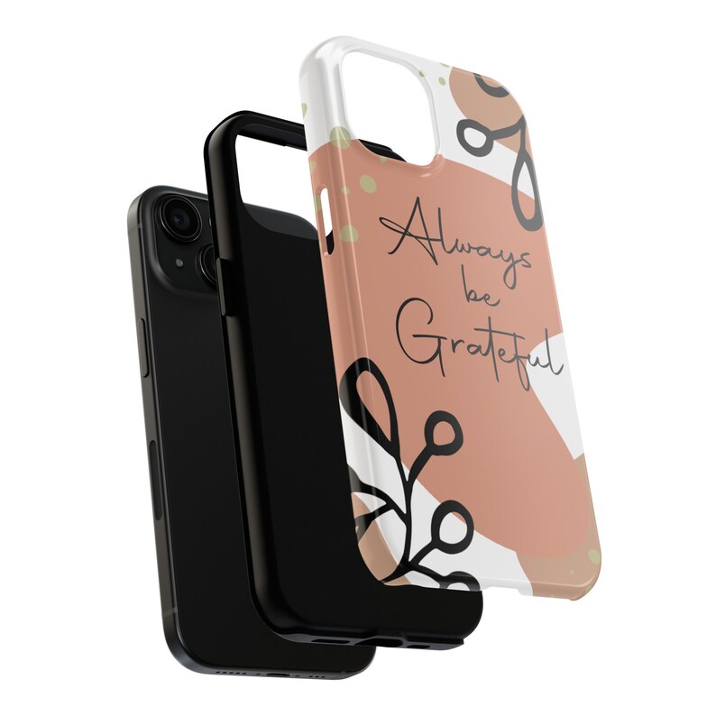 GRATEFUL PHONE CASE, Leaf Pattern, Inspirational Quote, Minimalist ...