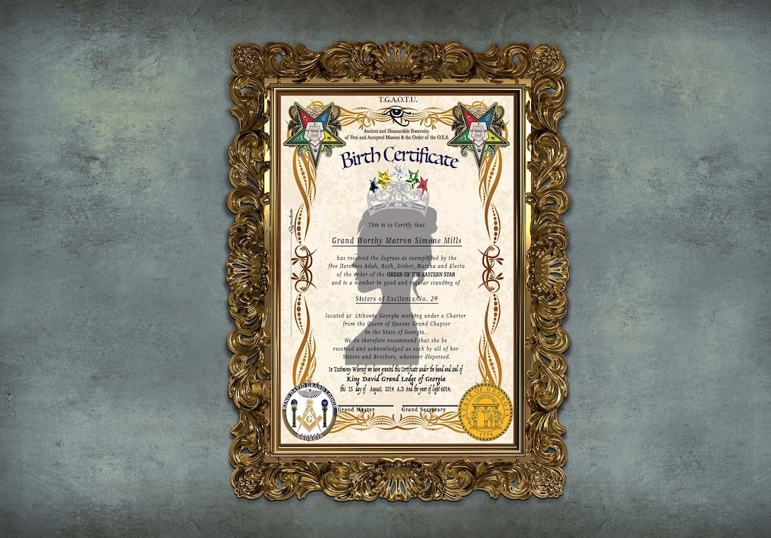 OES Eastern Star Birth Certificate, Customize and Print - Etsy