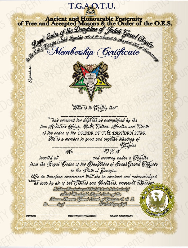 OES Eastern Star Certificate of Recognition, Customize and Print - Etsy OES Eastern Star Certificate of Recognition, Customize and Print - Etsy
